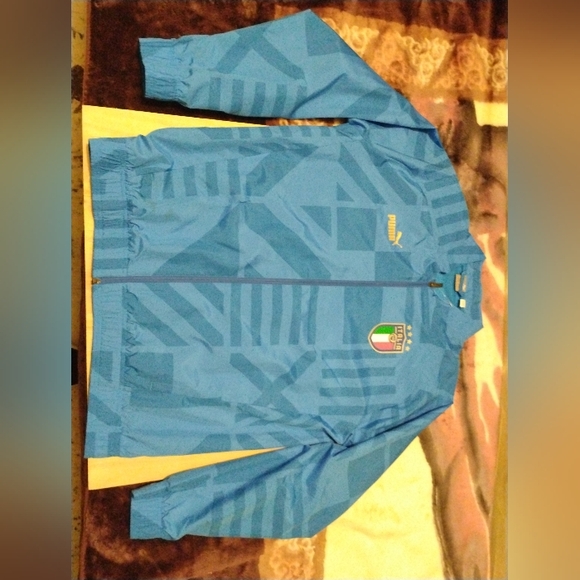 Puma | Jackets & Coats | Puma Blue Graphic Jacket | Poshmark